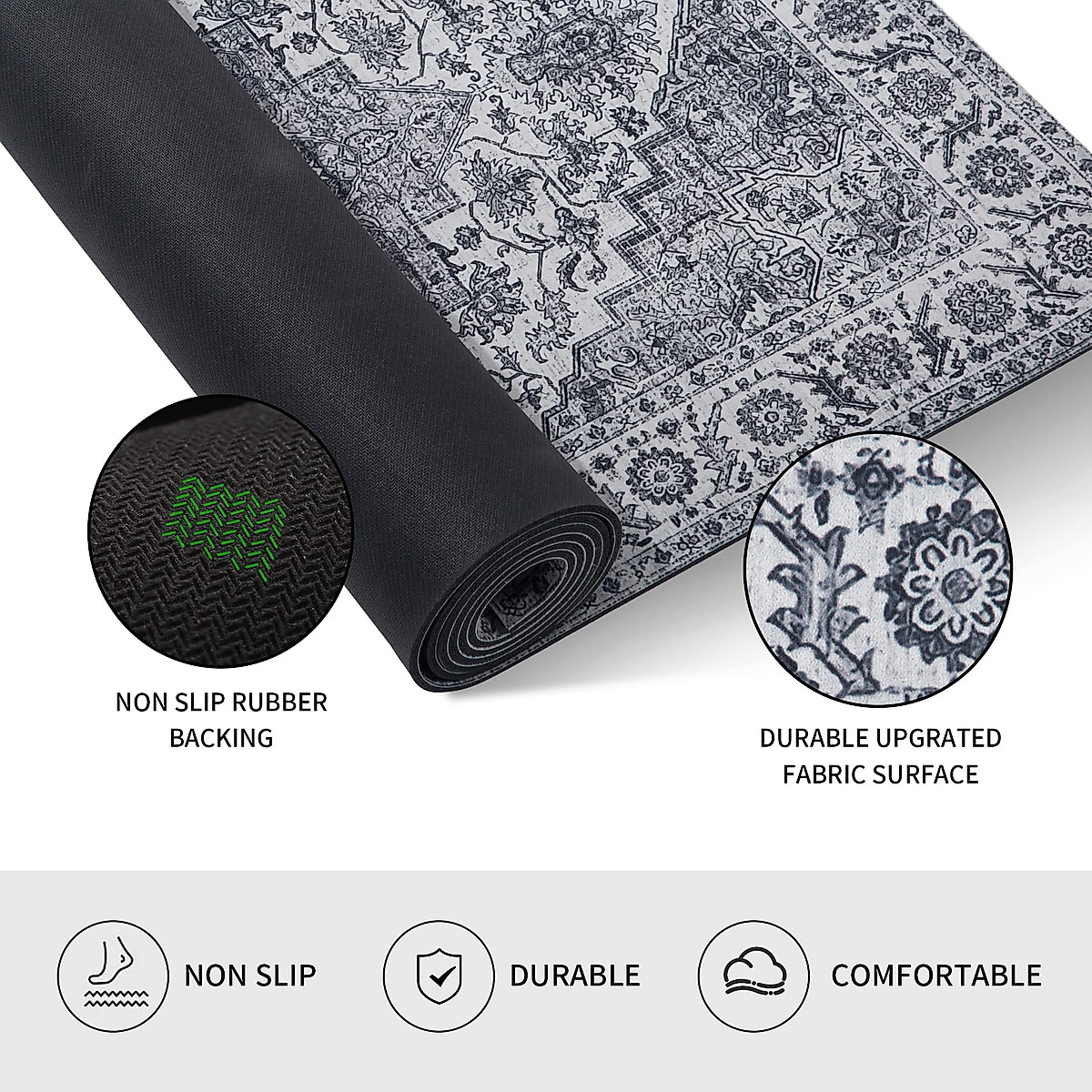 WOBUBU Kitchen Rugs Sets of 3 Washable Kitchen Mats for Floor 3 Piece Kitchen Rug Set Non Slip Kitchen Runner Carpets for Laundry Room Entryway Grey