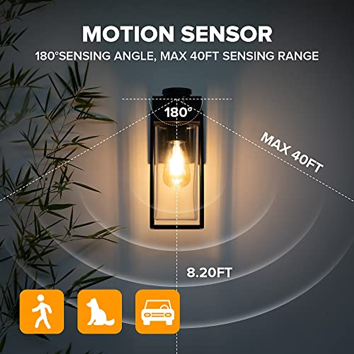 LUTEC Motion Sensor Outdoor Wall Light, Dusk to Dawn Exerior Wall Sconce, Aluminum Anti-Rust Wall Lantern with Clear Glass, Waterproof Wall Mount Fixtures for Porch, Patio, Garden-Black