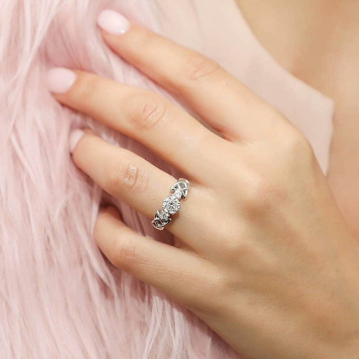 BERRICLE Sterling Silver 3-Stone Wedding Engagement Rings Round Cubic Zirconia CZ Celtic Knot Promise Ring for Women, Rhodium Plated Size 7.5