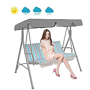2 3 Seater Swing Canopy Replacement Cover Waterproof Anti-UV Swing Canopy Top Cover Replacement for Outdoor Porch Patio Yard Garden Hammock,Gray,190x132x15cm/75x52x6''