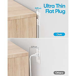 Flat Plug Power Strip, Olcorife Flat Extension Cord 5ft, 6 Outlets 3 USB Ports(1 USB C), 3-Side Outlet Extender Surge Protector for Home Office Travel Dorm Room Essentials, White