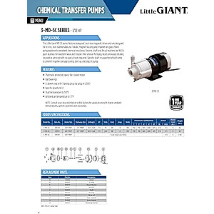 Little Giant 230 Volt, 1/12 HP, 750 GPH 3-MD-SC Semi-Corrosive Chemical Magnetic Drive Pump, 6-Foot Cord (Plug-less), Black/White, 581513