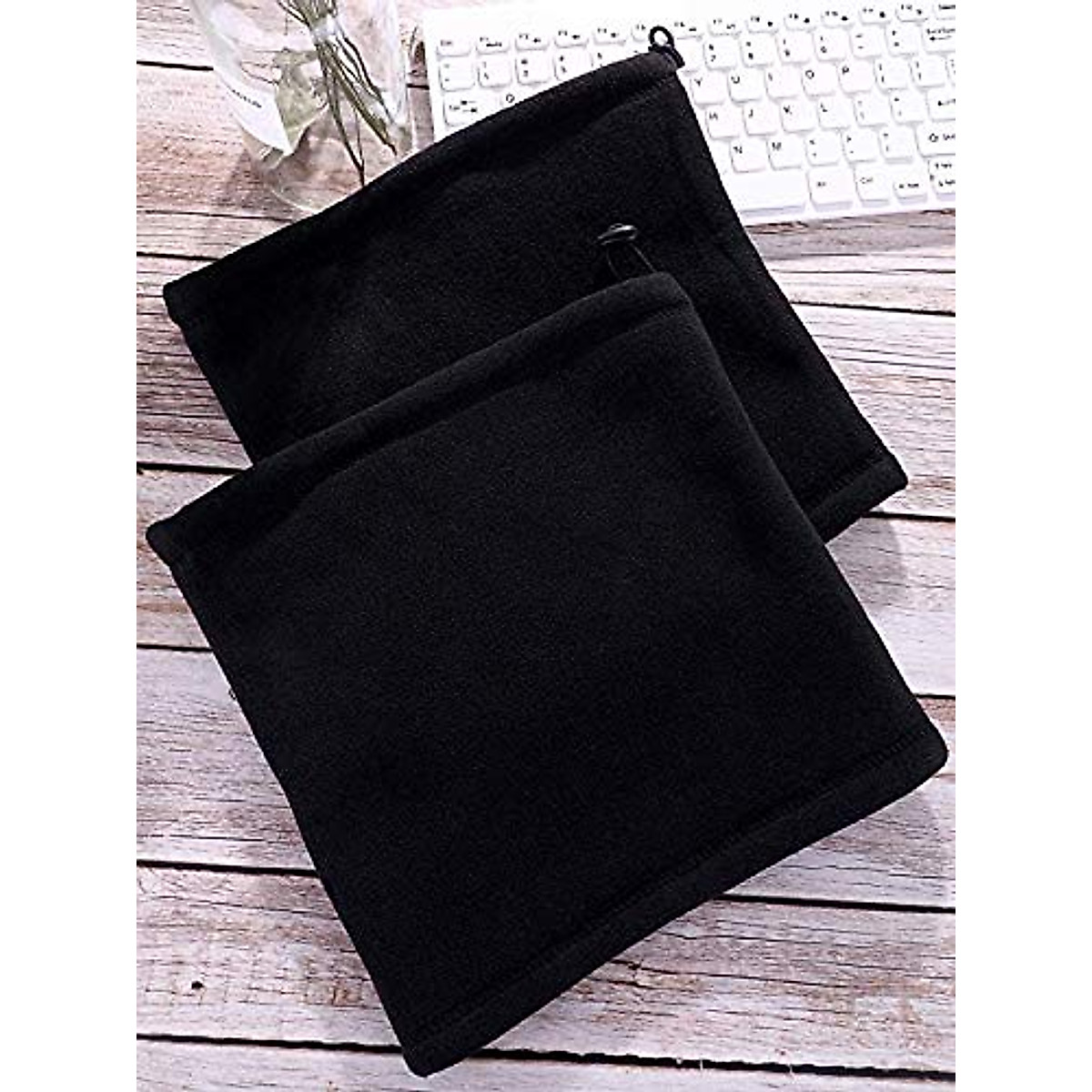 Tatuo 2 Packs Fleece Neck Warmer Fleece Scarf Windproof Ski Face Mask Heavy Winter Head Scarf for Skiing Hiking Cycling Climbing (Black, Gray)