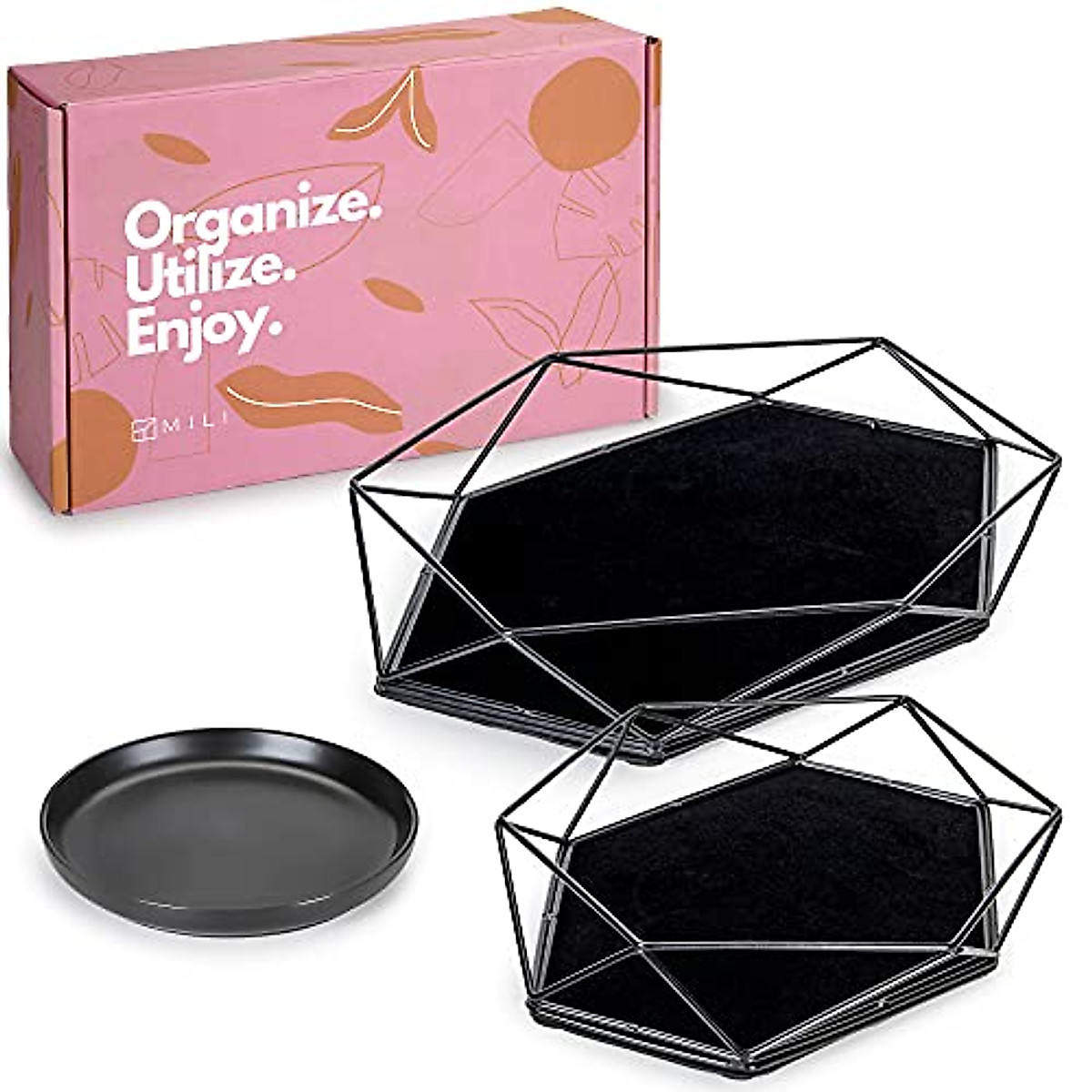 Mili Home Black Decorative Tray Large Perfume Tray Bathroom Trays Makeup Trays for Vanity, Perfume Organzier and Holder, Coffee Table Decor