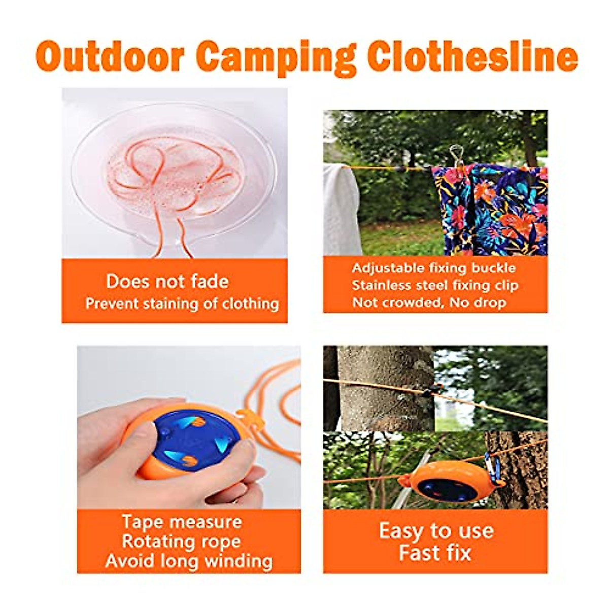 QeeHeng Camping Retractable Clothesline,Adjustable 26ft Camping Clothesline,with 20 Windproof Clothespins,10 Stoppers