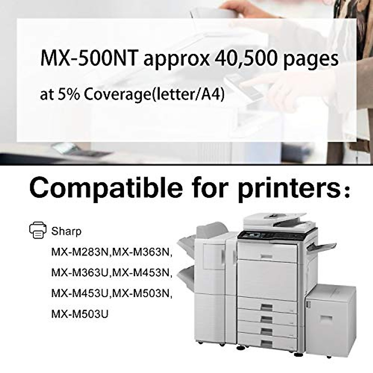 Compatible Toner Cartridge Replacement for Sharp MX-500NT Copier Toner,for MX-M283N, M363N, M363U, M453N, M453U, M503N, M503U Printers (Black,1-Pack)
