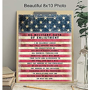 Military Oath of Enlistment - Patriotic American Flag Wall Art Decor, Decoration - Gift for Soldiers, Army, Navy, Air Force, Marines, Coast Guard, Veterans, Vets-UNFRAMED Poster Print 8x10 Photo
