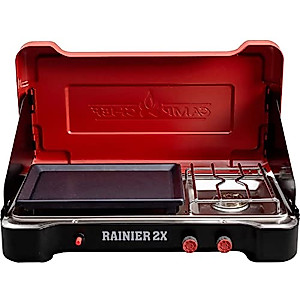 Camp Chef Mountain Series Rainier 2x Two-Burner Cooking System w/Griddle & Carry Bag