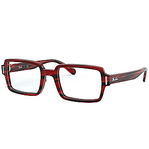 Ray-Ban Rx5473 Benji Rectangular Prescription Eyeglass Frames, Striped Red/Demo Lens, 50 mm