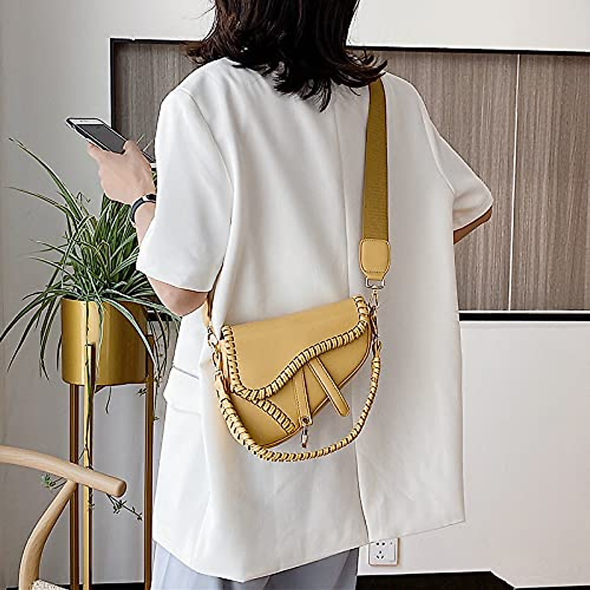 Women Saddle Shoulder Bag Trendy Clutch Purse Underarm Handbag Zipper Crossbody Bag Satchel Bags Handbag PU Leather (White)