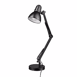 Globe Electric 5698601 28" Heavy Base Top Moving Spring Balanced Swing Arm Desk Lamp, Black, On/Off Rotary Switch on Shade, Home Office Accessories, Lamp for Bedroom, Home Décor, Home Improvement