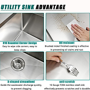 WMXQX 25 Inch Drop In Utility Sink with Faucet, 25"x22"x12" Drop In Laundry Sink Laundry Utility Sink 16 Gauge Stainless Steel Utility Sink 12" Deep Single Bowl Laundry Room Sink