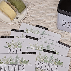 GENMOUS & CO. Recipe Box with Cards and Dividers, Recipe Cards and Box Set, Farmhouse Recipe Holder, Tin Recipe Box with 25 4x6 Recipe Cards & 7 Recipe Card Dividers, Bridal Shower Recipe Box Gift