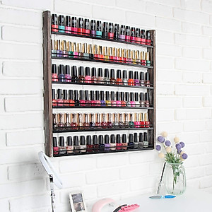 J JACKCUBE DESIGN Rustic Wood Nail Polish Organizer with 6 Tier shelves 100 bottles Wall Mount Display Rack Makeup Bottles Holder Storage for Nail Salon Bedroom Dress room - MK528A