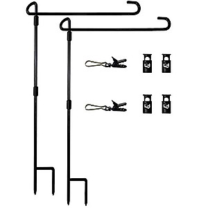 Garden Flag Stand Premium Garden Flag Pole Holder for All Seasons Yard Flags Metal Powder-Coated Weather-Proof Paint with 4 Stoppers and 2 Anti-Wind Clips 2 Pack