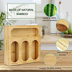 Zip Lock Bag Organizer, Kitchen Organization Storage, Bamboo Ziplock Tea Bag Organizer Baggie Holder for Snack Sandwich Food Storage Plastic Bags Organizers (1 Box 4 Slots)