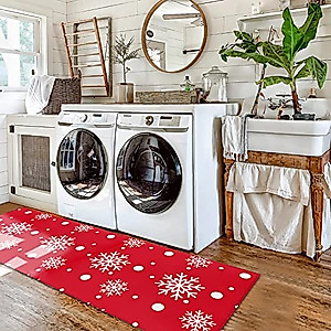Miaklek Red Snowflakes Rugs for Kitchen Floor, Farmhouse Kitchen Mats Cushioned Anti Fatigue 1 Piece Set, Anti-Fatigue Mats Kitchen Runner Rug 18x47.2in, Seasonal Winter Christmas Holiday Decorations