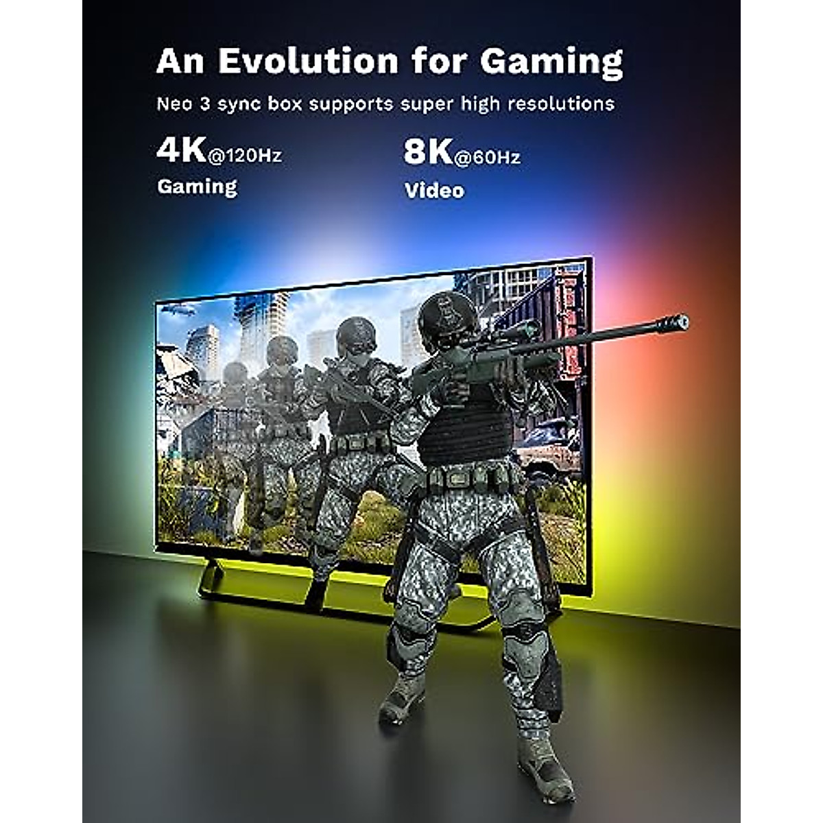 Lytmi Fantasy 3 TV Backlight Kit HDMI 2.1 with Sync Box Wi-Fi Backlight for 55~60 inch 8K 60Hz TV Color Sync Lights Compatible with Alexa & Google Assistant, App Control, Music Sync