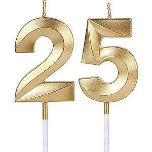 Gold 25th & 52nd Birthday Candles,Gold Number 25 52 Cake Topper for Birthday Decorations Party Decoration