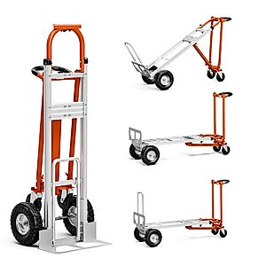 Oarlike 4-in-1 Aluminum Hand Truck, 800 lbs Capacity Heavy Duty Dolly Cart with 10" Rubber Wheels, Industrial Folding Dolly for Moving, Transport in Warehouse, Supermarket, Garden, Home