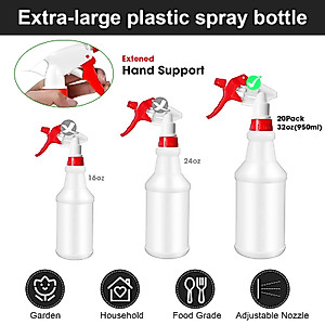 Rtteri 20 Pack 32oz Plastic Spray Bottles for Cleaning Solutions, Empty Spray Bottles Bulk, Adjustable Leak Proof Sprayer Bottles with Label for Plants Pet BBQ Home Kitchen(Multicolor)