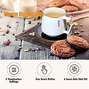 Mug Warmer, KRGMNHR Coffee Warmer for Desk Auto Shut Off, 3-Temperature Settings, Wax Melt Warmer Heating Plate (Up to 180° F), Wood Grain