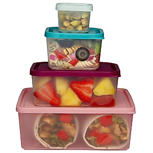 Bentology Snack Buddies - Mini Bento Snack Lunch Box w 4 Portion Control Meal Containers and Lids - BPA, PVC Free, Food Safe – On-the-Go lunchbox - Pink