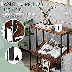 Tangkula Bookshelf, 3 Tier Industrial Book Shelf with Adjustable Shelves and Metal Frame, DIY 3 Shelf Bookcase and Bookshelves, Freestanding Storage Shelf for Living Room Home Office, Rustic Brown