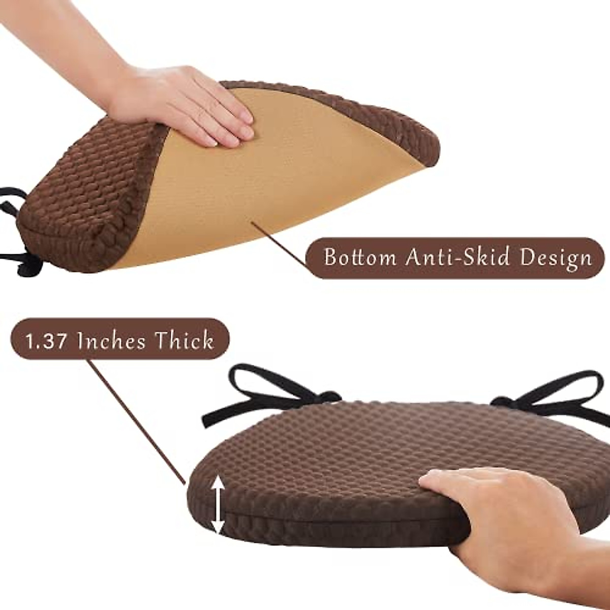 Big Hippo Kitchen Chair Pads Chair Cushion for Dining Chairs,Memory Foam Indoor Seat Cushion Wooden Metal Chair Cushions with Ties,Dining Seat Cushion with Machine Washable Cover,16" x 17", Brown