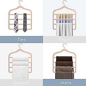 Tinfol Pink Pants Hanger Space Saving, 4pc Non Slip Velvet Clothes Hanger, Clothing Jeans Hangers, Multiple Trouser Hangers Closet Storage Organizer for Pants Jeans Scarf Towels Tie Towel Clothes