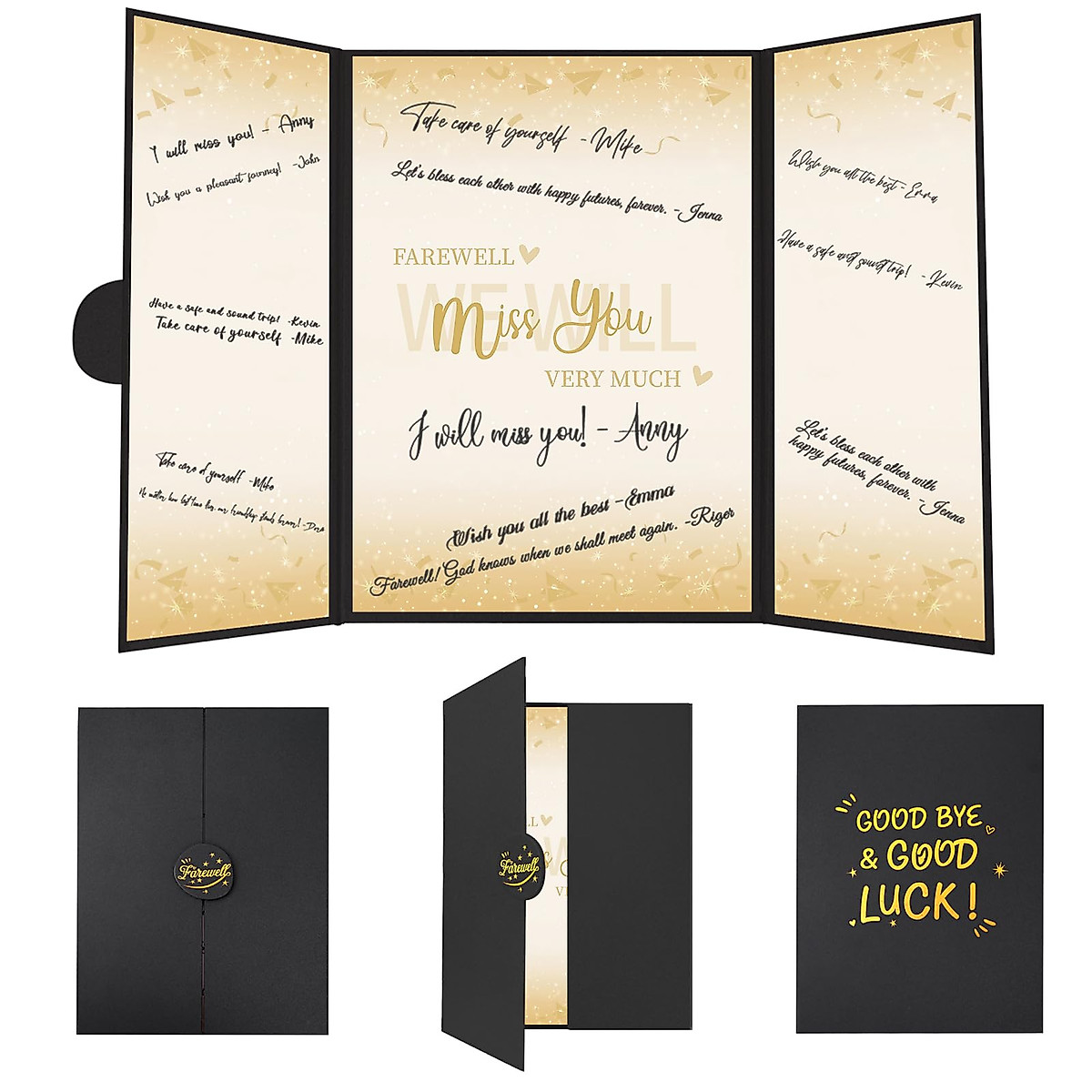 Vlipoeasn Black Gold Farewell Party Decorations, We Will Miss You Farewell Party Guest Book Alternative Signature Book, Retirement Going Away Gifts for Men, Women, Coworkers, Farewell Party Supplies