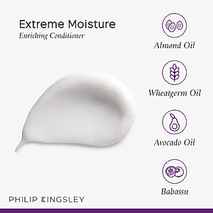 PHILIP KINGSLEY Moisture Extreme Enriching Conditioner for Curly Dry Damaged Hair with Almond Wheatgerm Babassu Avocado Oil Hydrates Detangles Adds Shine, 6.76 oz.