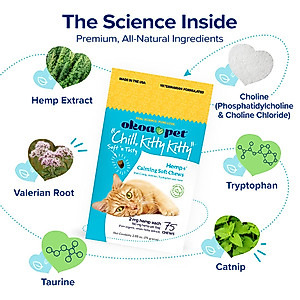 Okoa Pet “Chill, Kitty Kitty” Hemp Calming Supplement for Cats - Cat Anxiety Support Soft Chews for Reduced Stress, Thunder, Travel, & Separation - Salmon Flavor Hemp Treats - Vet Formulated, USA Made