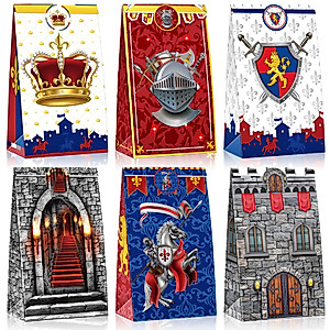 Colarr 24 Pcs Medieval Party Decorations Mini Medieval Goodie Bags Knights Decorations Medieval Party Bags Medieval Bags Medieval Stickers Castle Goody Bags for Kids Birthday Medieval Party Supplies