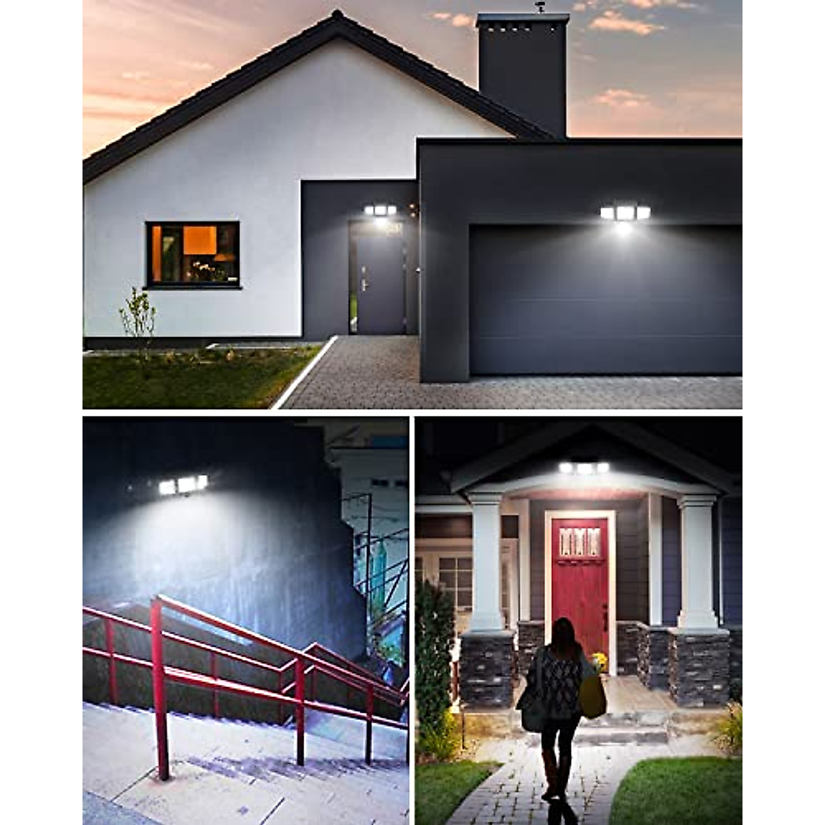 LE Solar Lights for Outside, Motion Activated Security Lights, WL4000 High Brightness, 3 Adjustable Heads 270° Wide Lighting Angle, IP65 Waterproof, Wireless Wall Lamp for Porch Yard Garage