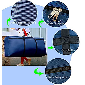 2-Pack 1680D Oxford Fabric Bags, Sturdy Foldable Waterproof Moving Tote Bag with Double Zippers and Reinforced Handles for Clothes Quilts, Jumbo Cargo Duffel Bag for Moving Packing Travelling(Blue)