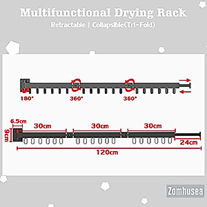 Zomhusea Clothes Drying Rack,Retractable Clothes Drying Rack Wall Mounted Clothes Hanger Rack,Aluminum Space-Saver Folding Clothes Drying Rack,Collapsible(Tri-Fold) Laundry Drying Rack(Black)