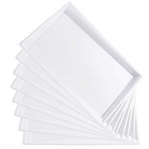 I00000 8 Pack White Plastic Serving Tray, 15" x 10" Rectangle Food Trays, Disposable Serving Platter for Parties, weddings and Party