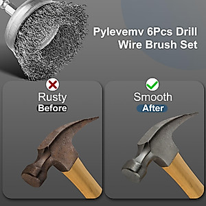Pylevemv 6Pcs Professional Wire Wheel, Carbon Steel Wire Brush for Drill, Drill Wire Brush for Cleaning Rust, Wire Brush Drill Attachments with 1/4 Inch Hex Shank, Wire Cup Brush for Drill