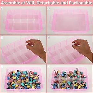 ACXFOND 6-Tier Stackable Storage Container Bead Organizer Box 60 Adjustable Compartments for Arts and Crafts, Toy, Fuse Beads, Washi Tapes, Beauty Supplies, Sewing Storage (Pink)