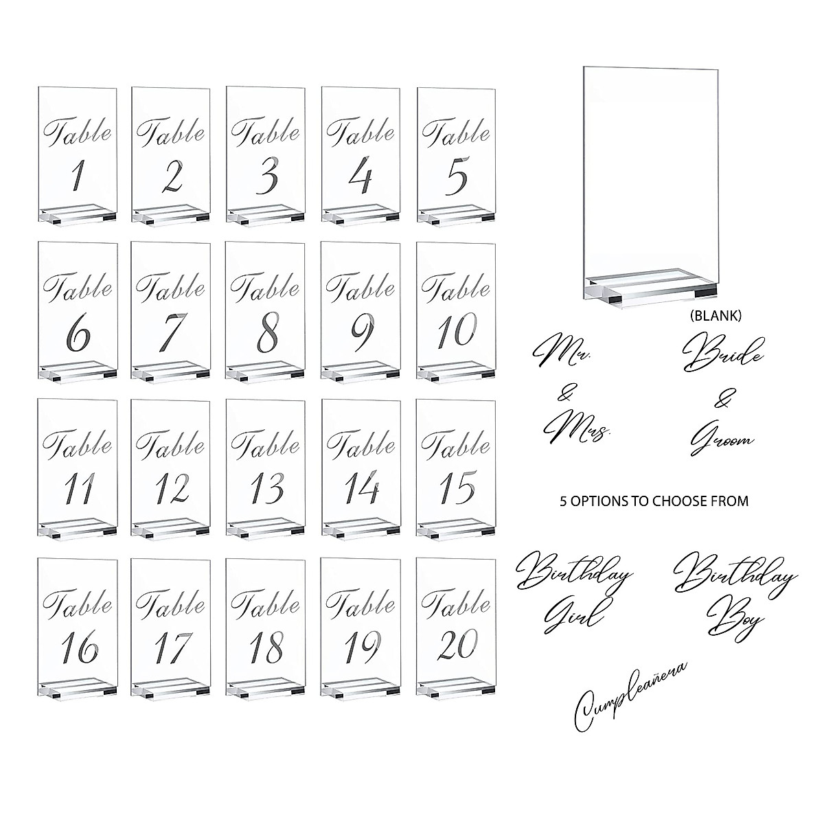 Elegant Acrylic Table Numbers for Wedding Reception - Set of 20 Table Numbers 1-20 +1 Personalized Table Sign - Modern and Clear Design for Easy Visibility