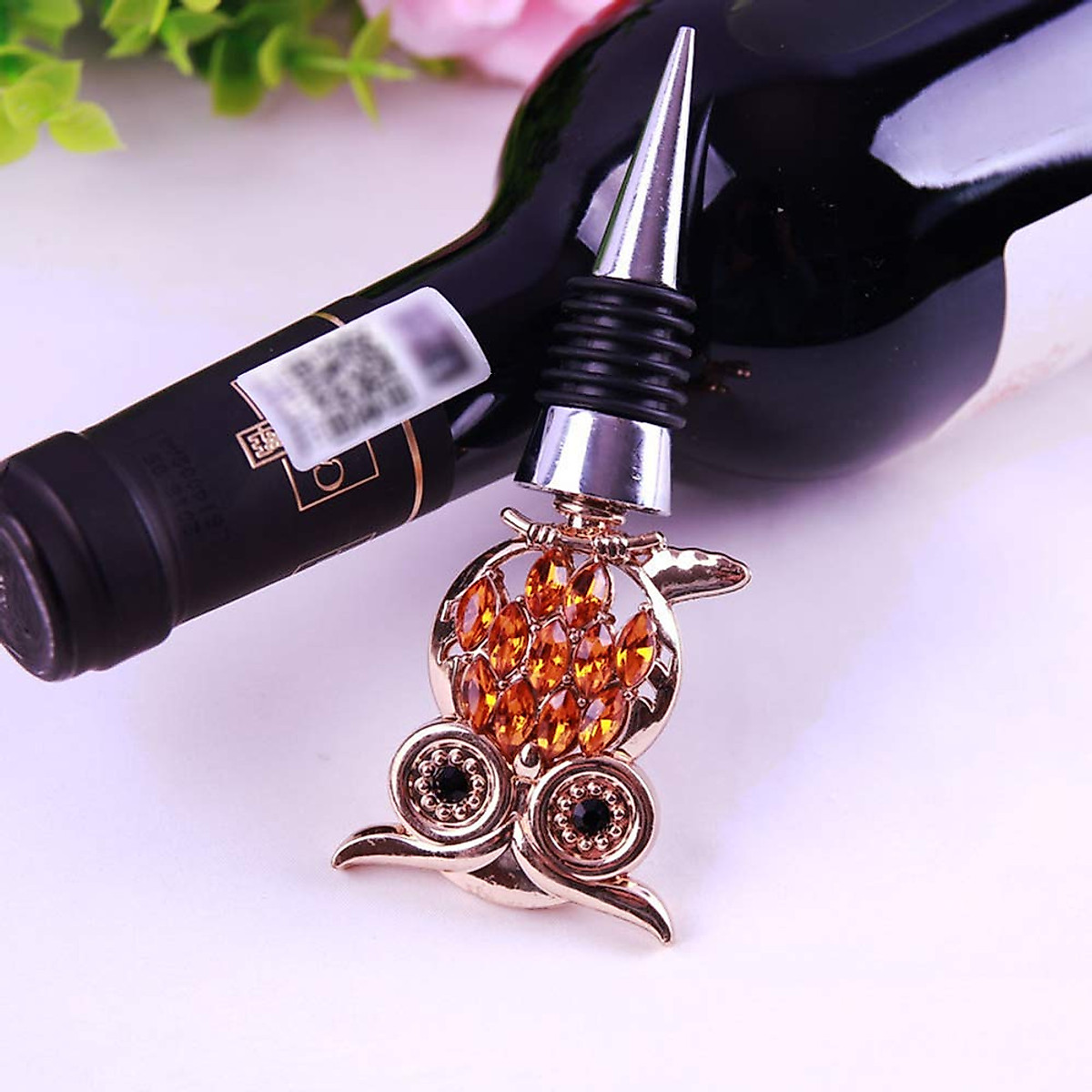 Adonisaon Owl Wine Stoppers Cute Wine Stopper Decorations Metal Zinc Alloy Wine Bottle Stopper Reusable Wine and Beverage Stoppers (2 Beautiful Packs with Golden Wine Stoppers)