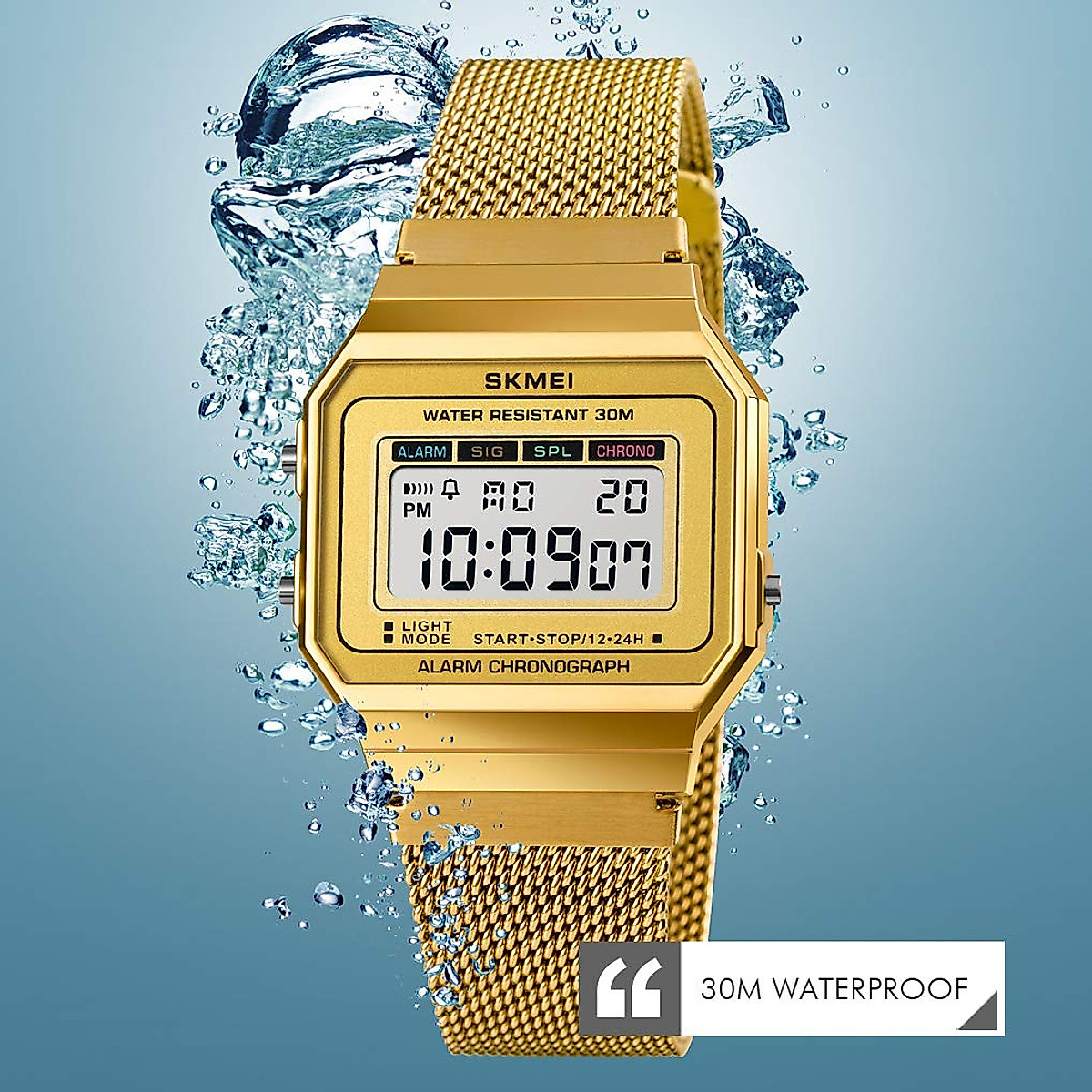 FANMIS Women's Men's Digital Electronic Square LED Sports Watch Multifunction Waterproof Daily Alarm Gold-Tone Watch (Y Gold)