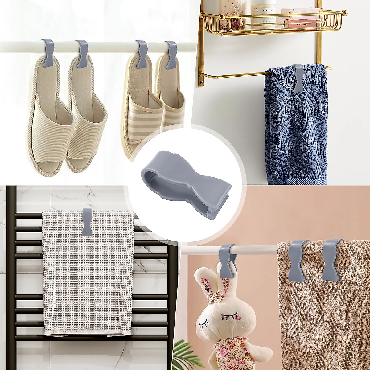 Tokusatsu 6 Pcs Kitchen Towel Clips, U-Shape Towel Clip with Strong Clamping Force for Kitchen, Oven Handle, Bathroom Towel Rack, Dishwasher and Stove to Trevent Towels from Falling Off, Grey