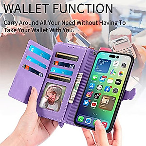 ONV Wallet Case for OnePlus N20 SE -1.5M Adjustable Strap Emboss Flower Flip Phone Case Card Slot Magnet Leather Shell Flip+Zipper Cover for OnePlus N20 SE [SZY] -Purple