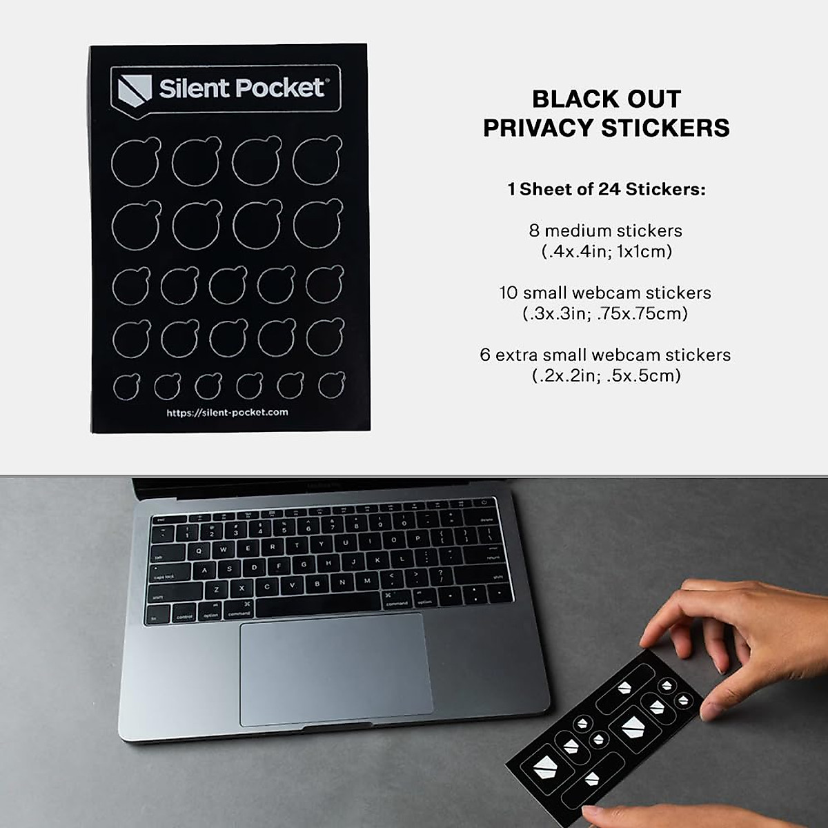 Silent Pocket SLNT Webcam Privacy Stickers for Camera Lens Privacy (Black Out) - Blocks Hackers' Spying, Recording and Eavesdropping, Fits Laptops, Phones and Tablets, Reusable and Restickable