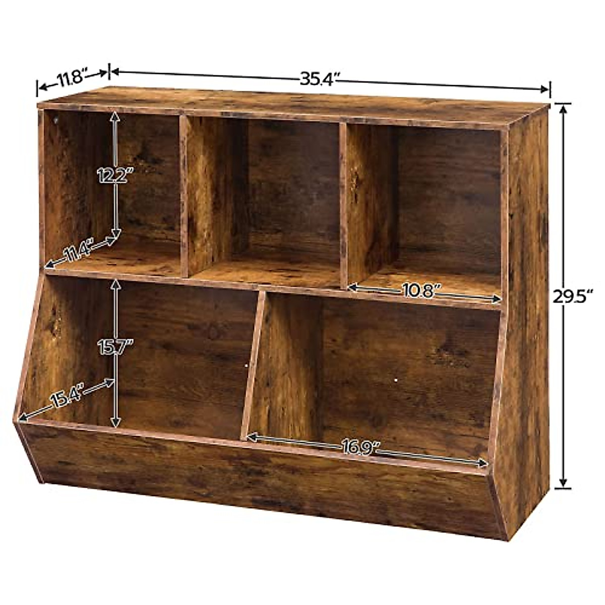 HOOBRO Kids Bookshelf, Bookcase Footboard, Toy Storage Cubby, Children's Toy Shelf, Toy Storage Cabinet, Suitable for Children's Room, Playroom, Hallway, Kindergarten, School, Rustic Brown BF32CW01