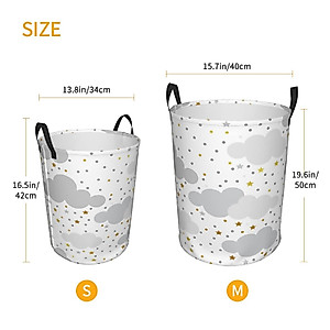 Foruidea Clouds Dreamy Sky With Dots And Stars Laundry Basket,Laundry Hamper,Collapsible Storage Bin,Oxford Fabric Clothes Baskets,Nursery Hamper For Home,Office,Dorm,Gift Basket