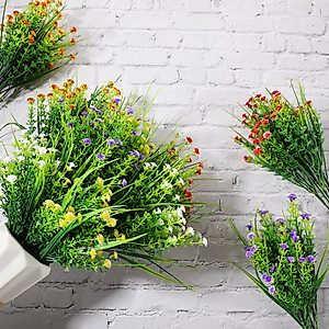 WILLBOND 10 Pieces Faux Flowers Outdoor Flowers Shrubs Plants Faux Plastic Greenery Indoor Outdoor Hanging Plant for Garden Front Porch Window Home Wedding Farmhouse Decor