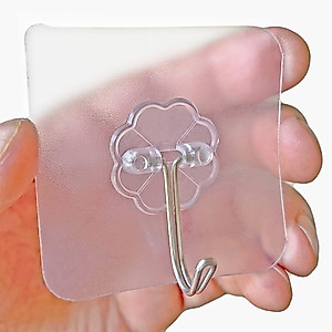 OutWest Wall Hooks 13lb(max) Transparent Heavy Duty Self Adhesive Hook Waterproof Sticky Wall Hook for use in Bathroom Wall Hanging Kitchen Shower Hangers Utility Home Improvement 24 Pack